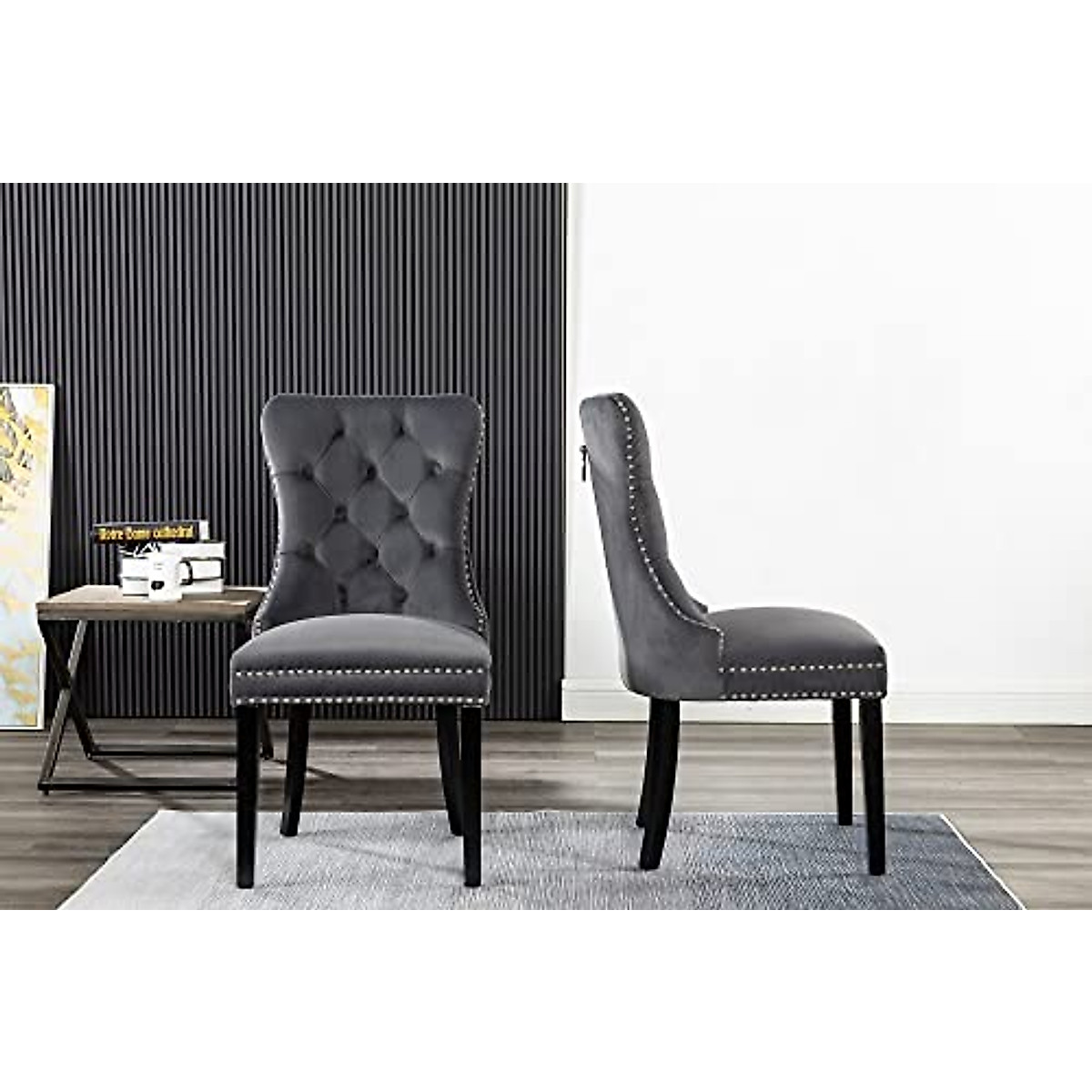 Dining Room Chairs Set of 4 Button-Tufted Accent Armless Modern Velvet Upholstered Padded Parson Side Chairs with Sturdy Legs for Kitchen Restaurant Office Lobby Lounge Living Room (Dark Grey)