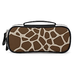 Giraffe Print PU Leather Pencil Pen Case Organizer Travel Makeup Handbag Portable Stationery Bag