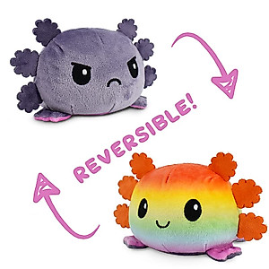 TeeTurtle - The Original Reversible Axolotl Plushie - Gray + Rainbow - Cute Sensory Fidget Stuffed Animals That Show Your Mood