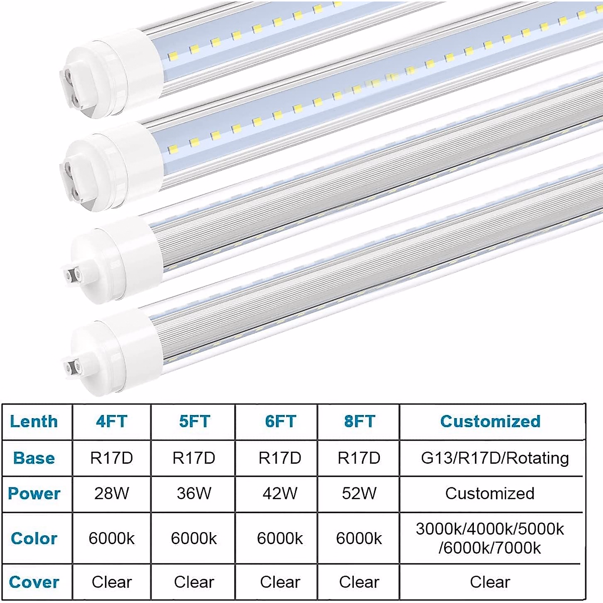 JESLED 360 Degree T8 T10 T12 6ft 42w R17D/HO Base, led Outdoor Tubes for Double Sided Signs 6000K Cool White Clear Cover (4-Pack)