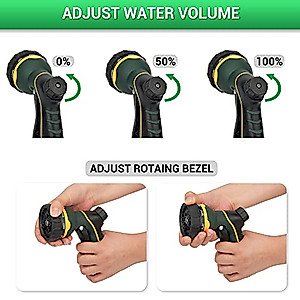 NGreen Garden Hose Sprayer Nozzle - Water Spray with 8 Adjustable Patterns, Impact Resistant and Non-Slip for Watering Plants, Pets Bathing and Cleaning,Car Washing