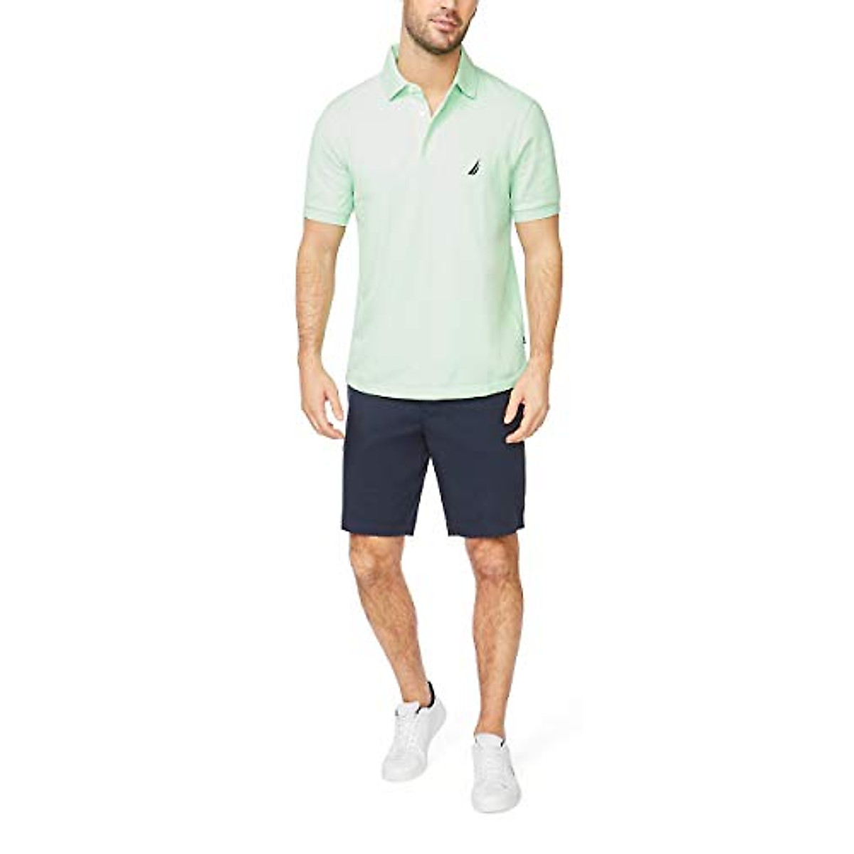 Nautica mens Short Sleeve Solid Stretch Cotton Pique Polo Shirt, Ash Green, Large US