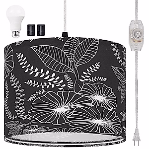 CINSARY Plug in Pendant Light, Hanging Light with Plug in Cord with Dimmable Switch, Hanging Lamp with 15 ft Clear Cord, Black Pendant Light Fixture for Bedroom Kitchen Living Room