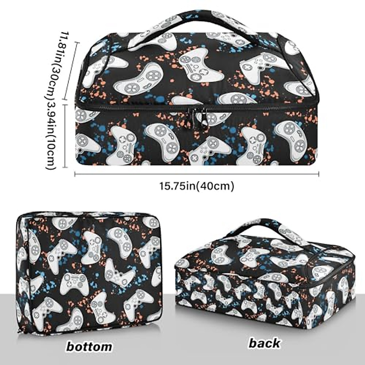 Kcldeci Insulated Thermal Food Carrier Insulated Casserole Carrier for Hot or Cold Food,Game Controller Video Game Insulated Tote Bag for Potluck Cookouts Parties Picnic,Lasagna Lugger