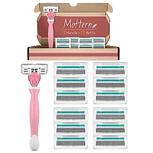Razors for Women Sensitive Skin, 6 Blades Women’s razors for Shaving Including 1 Travel Razors for Women with 12 Blade Refills， Pink