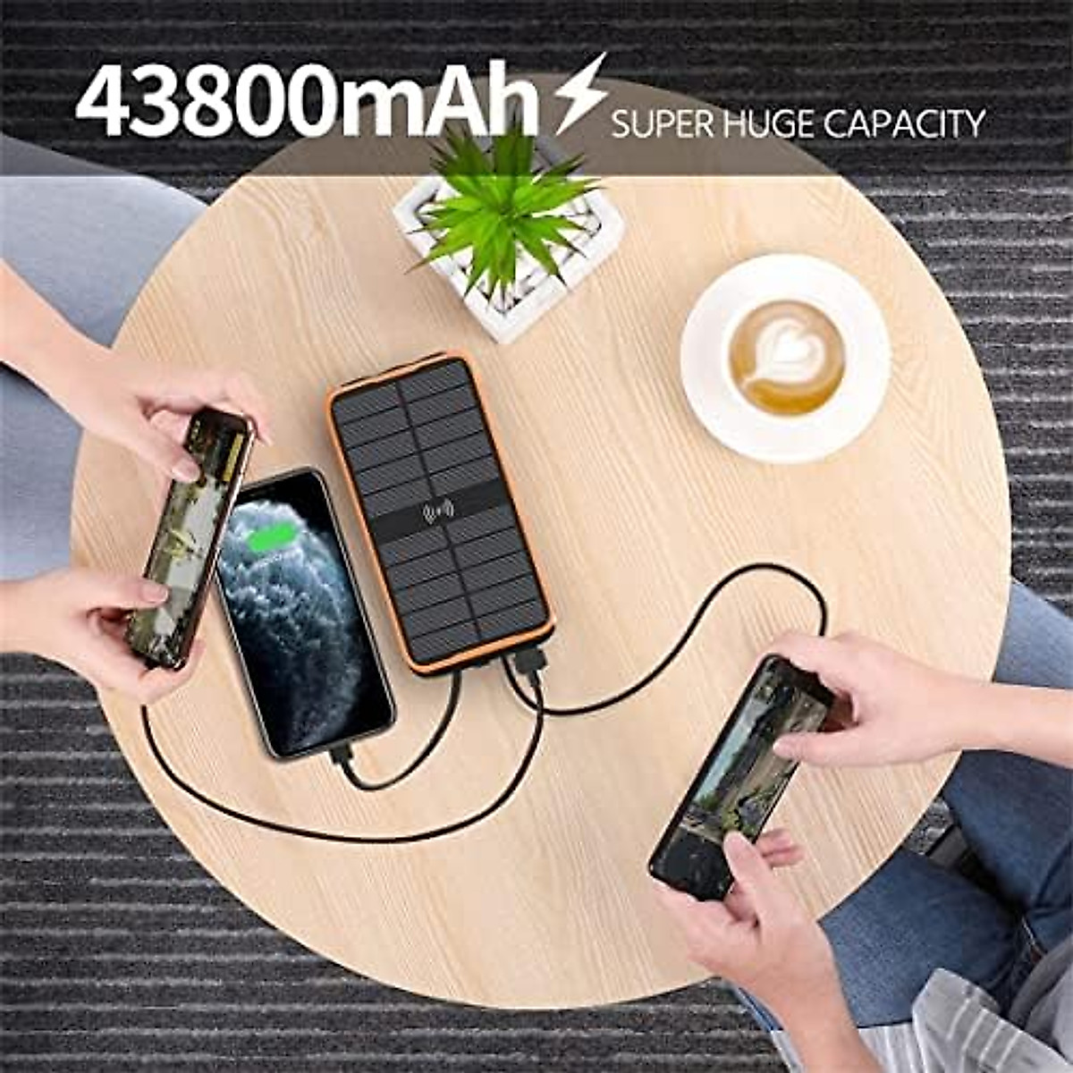 superallure Solar Charger Power Bank, Portable Charger,43800mAh Qc3.0 Fast Charger(Deep Orange)