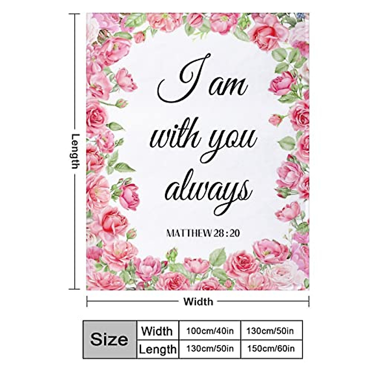 Christian Blanket with Inspirational Thoughts and Prayers, Pink Rose Flowers Ultra Soft Religious Bible Verse Gifts Blankets, Warm Plush Healing Throw Blankets, 60"x50"