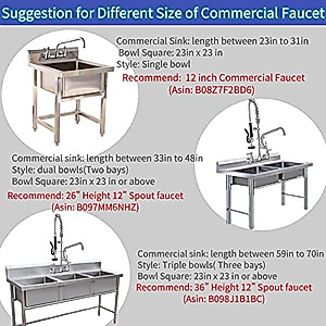 8 Inch Center Wall Mount Commercial Sink Faucet with Sprayer, 26'' Height with Pull Down Pre-Rinse Sprayer & 12" spout, with Thickened Hose for 2-3 Compartment Utility Sink