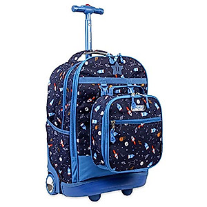 J World New York Unisex Kid's Duo Rolling Backpack with Lunch Box Set, Spaceship, One Size