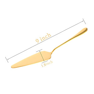 Ymeibe Stainless Steel Cake Server Pack of 10 Pie Holder Transfer Triangular Spade Spatula Serrated Edge for Pizza Cake Baking Safe in Dishwasher (Gold)