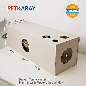 PETKARAY Cat Tunnel, Original Cat Hideaway Cave for Indoor Cats, Large Kitten Play Tubes and Tunnels, Soft Felt Cat Toy with Interactive Peek Hole