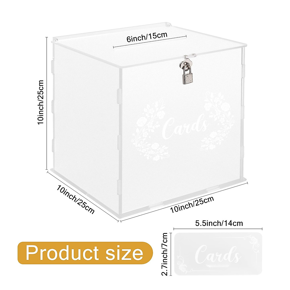 Hooqict Frosted Acrylic Wedding Card Box with Lock Large Rustic Gift Card Boxes for Reception, Party, Wishing Well, Money Box Holder, Graduation Decorations, Baby Shower