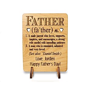 Definition of the Perfect Dad Personalized Fathers Day Card Alder Wood Birthday Gift for 50th 40th 30th Christmas Daddy Cards Funny Bonus Dad Present Idea with Stand