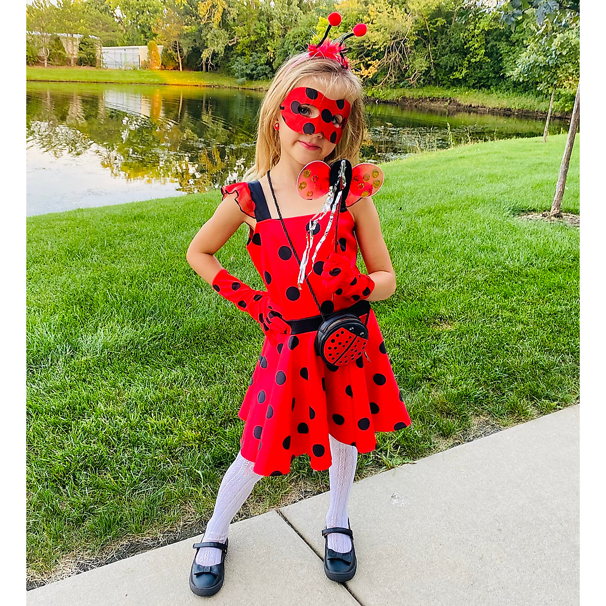 Ladybug Dress Costume for Girls with Polka Dots Tutu Dress Halloween Birthday Dress Up Pretend Play for Kids 3-8 (7-8)
