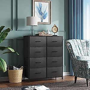 WLIVE Fabric Dresser for Bedroom, Tall Dresser with 8 Drawers, Storage Tower with Fabric Bins, Double Dresser, Chest of Drawers for Closet, Living Room, Hallway, Children's Room, Charcoal Black