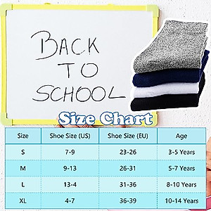 Mini angel Boys Girls Crew Socks Seamless Cotton Socks Kids School Socks Dress Socks for 8-10 Years, 6 Pairs (Black, L)