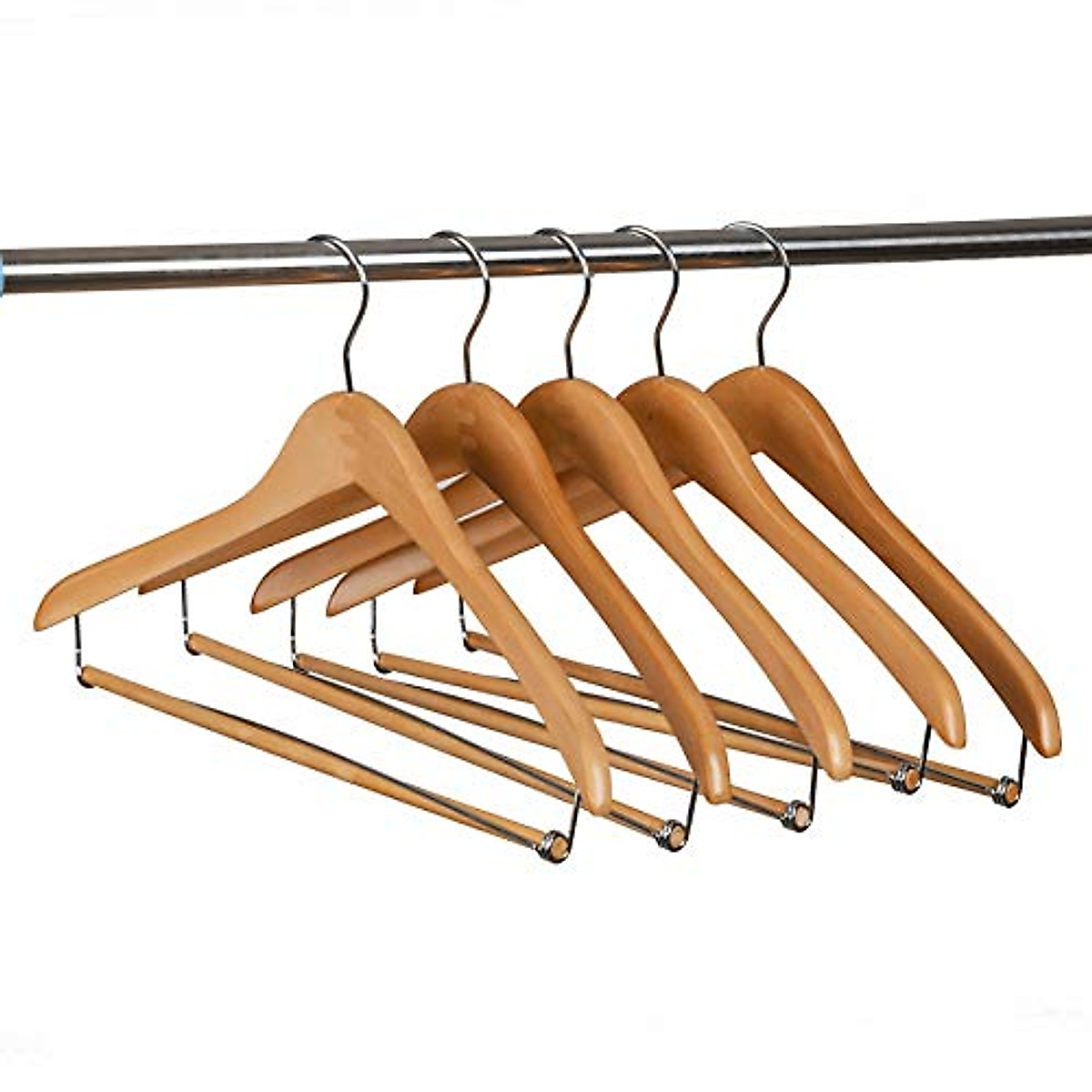 Quality Hangers Wooden Hangers Beautiful Sturdy Suit Coat Hangers with Locking Bar Glossy Natural Wood (20)
