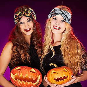 Catery Halloween Headbands Pumpkin Head Wraps Stretchy Witch Spider Web Hair Bands Cross Knotted Turban Headband Halloween Costume Party Hair Accessory for Women and Girls Pack of 4