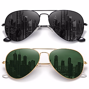 MEETSUN Aviator Sunglasses for Men Women Driving Polarized UV400 Protection Metal Frame(3-Pack-Black+Dark Green+Brown Lens)