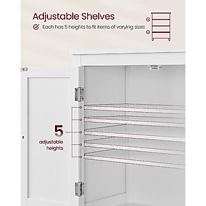 VASAGLE Bathroom Floor Storage Cabinet, Bathroom Storage Unit, Freestanding Cabinet with 4 Doors, Adjustable Shelves, 11.8 x 23.6 x 43.3 Inches, White UBBC552P31