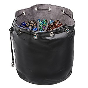 PUGED Large DND Dice Dragon Leather Drawstring Bags with Pockets Storage Bag for RPG MTG Game Dices Capacity Over 1000 Dice (Black)
