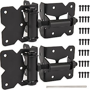 Heavy Duty Gate Hinges for Wooden Fences - 2 Pack, Adjustable Vinyl Gate Hinges with 28 Screws (Black)