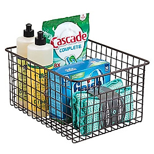 mDesign Metal Wire Food Storage Basket Organizer with Handles for Organizing Kitchen Cabinets, Pantry Shelf, Bathroom, Laundry Room, Closets, Garage - Concerto Collection - 8 Pack - Bronze