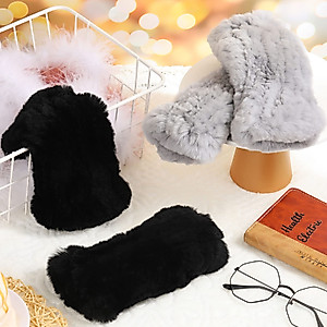 Geyoga Fingerless Fur Gloves for Women Winter Mittens Smooth Faux Rabbit Furry Gloves Warm Knitted Gloves(Black)