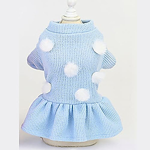 Jecikelon Cute Dog Sweater Dresses Warm Puppy Winter Skirt Doggie Knitted Clothes Pet Dress for Small Medium Dogs (Blue1, Medium)