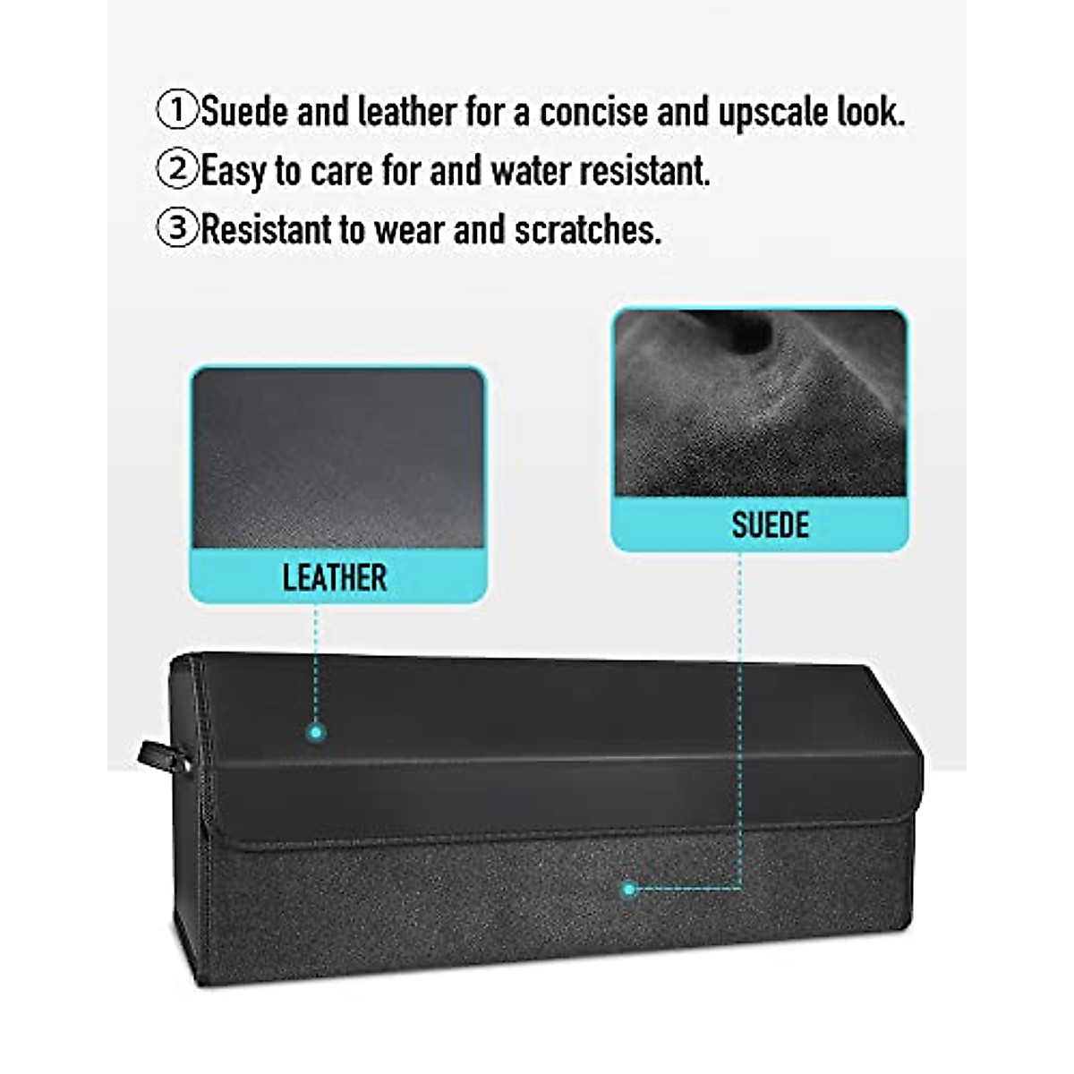 Fyzeoty Car Organizers and Storage - Trunk Organizer for Suv Sedan,Car Trunk Leather Storage Box,Extra Large,Magnetic Lid,Collapsible and Adjustable
