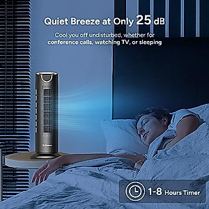 Dr. Prepare Tower Fan for Bedroom, 25 dB Quiet DC Bladeless Fan with Remote, 8 Speeds, 1-8H Timer, 80° Oscillating Fans for Indoors, 16 Inch Portable Desk Table Fan for Room, Home, Office