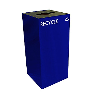 Witt Industries 32GC04-BL GeoCube Recycling Receptacle with Combination Slot/Round Opening, Steel, 32 gal, Blue