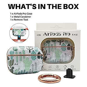 Airpods Pro Case with Keychain and Cute Skin, Air Pod Pro Hard Protective Cover for Women and Girls, Compatible with Apple iPods Pro Earbuds Charging Case 2019, Cactus