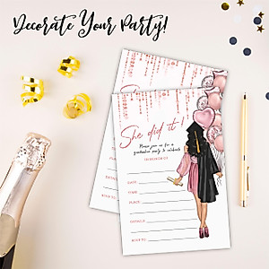 Tabyon Graduation Invitation Cards - Pink Balloons & Grad Girl She Did It - 20 Invites With Envelopes, High School, College, University,Party Favor, Decorations & Supplies-02