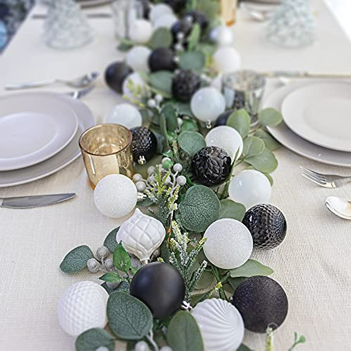 KI Store Black Christmas Balls 34pcs 2.36-Inch Christmas Tree Decoration Ornaments for Xmas Tree Halloween Wreath Garland Decor Ornaments Hooks Included