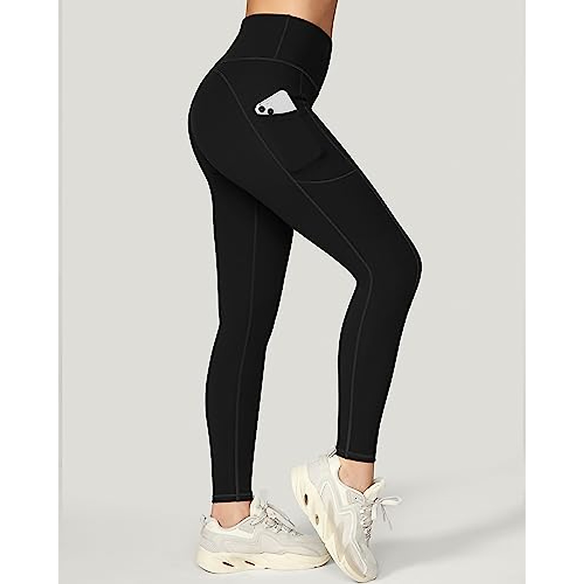 IUGA High Waist Yoga Pants with Pockets, Leggings for Women Tummy Control, Workout Leggings for Women 4 Way Stretch Black