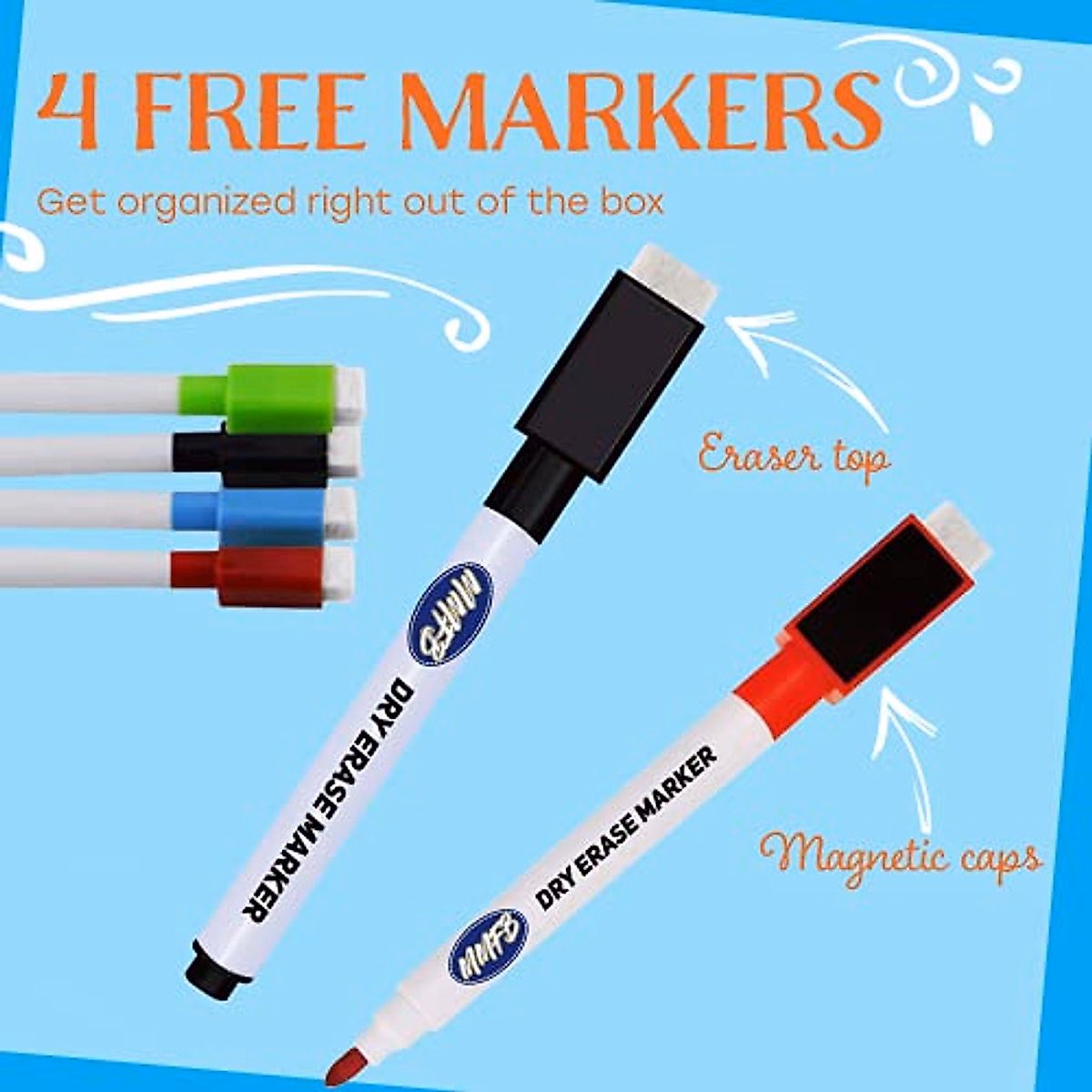 MMFB White Board Sticker Dry Erase, Chalkboard Wallpaper Stick and Peel Adhesive Roll with 4 Ery Erase Chalk Markers for Wall, Tables, Schools, Home (17.8" X 84", 1 Pack)
