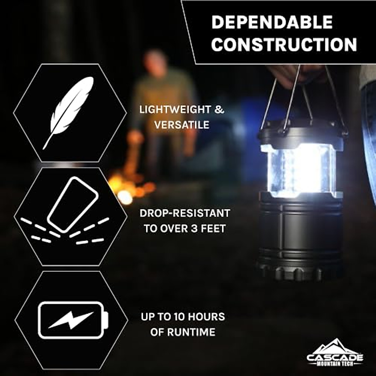 Cascade Mountain Tech 100 Lumen Pop-Up LED Lantern with IPX4 Water Resistance - 2 Pack