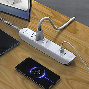 Oviitech USB C Power Strip, Power Strip with USB,3 Outlets and 2 USB Ports(1 USB C,1 USB A),with 6 Foot Heavy Duty Extension Power Cord,Straight Plug,for Home, Office, Travel and Dorm Room,White.