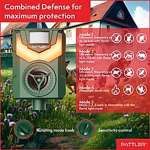 PATTLER® Animal Repellent Outdoor with Flame Light to Scare Animals | Deer and Rabbit Repellent with Motion Sensor up to 10m Range | Ultrasonic Deer Repellent | Rabbit Repellent Outdoor | | 1 Pack