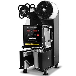 WantJoin Cup Sealing Machine Full Automatic Cup Sealer Machine 90/95mm 35.4/37.4in Electric Cup Sealing Machine 500-650 Cups/H Digital Control LCD Panel Cup Sealer for Bubble Milk Tea Coffee Black