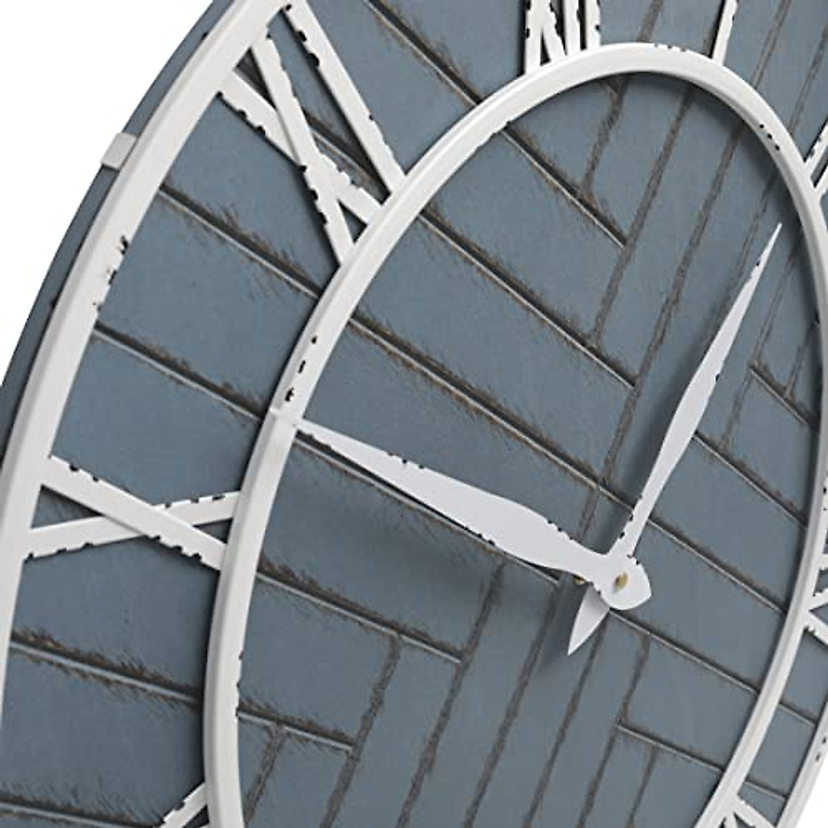 Sixty Times Hamptons - - Wall Clock 24 Inch - - Silent - - Metal & Wood - - Rustic Ocean Blue & White