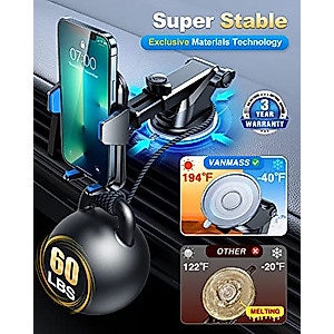 VANMASS Universal Car Phone Mount,【Patent & Safety Certs】 Upgraded Handsfree Dashboard Stand, Phone Holder for Car Windshield Vent, Compatible iPhone 14 13 12 11 Pro Max Xs XR X, Galaxy (Blue)