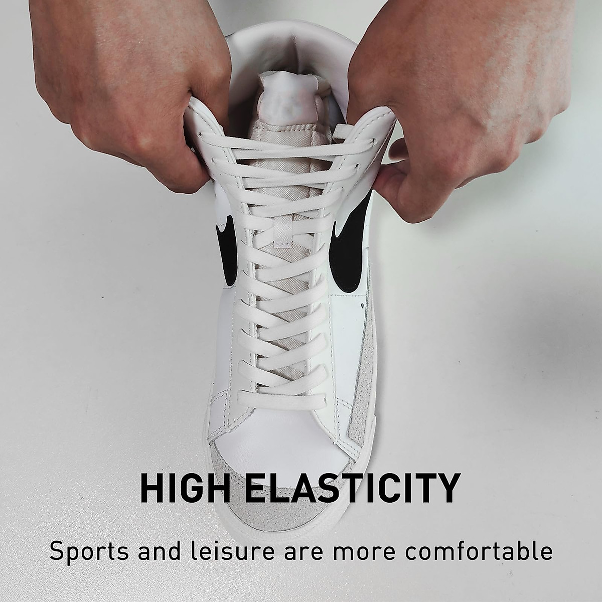 UamGlsob 2 Pairs 5/16" Flat Elastic Shoe Lace, 27"-72" Length Stretch Shoelaces Strings Replacement for Nike Blazer High Top Sneakers (New White, 54''/140cm)