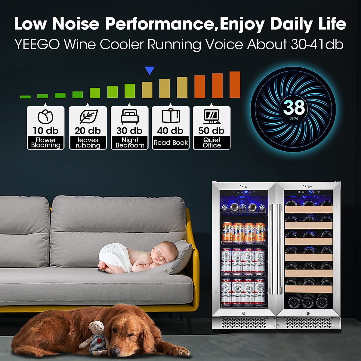 Yeego 30 inch Wine and Beverage Refrigerator&Wine and Beer Fridge,Two 15" Wine Beverage Coolers Under Counter Freestanding Wine Beer Fridge, Hold 33 Bottles and 80 Cans (Two Pack)