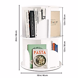 Rotating Bookshelf | Spinning Bookshelf | Small Bookshelf | 2 Tier Round Bookshelf | Plastic Bookshelf For Office Living or Kids Room | Revolving Bookcase | 360 Rotating Bookcase | White Bookshelf