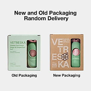 VETRESKA Dog Poop Bag Dispenser with Lavender Scented Dog Waste Bags, Extra Thick and Compostable Pet Waste Bag, 105 Bags with Unique Flower Shape Dog Poop Bag Holder for Dogs