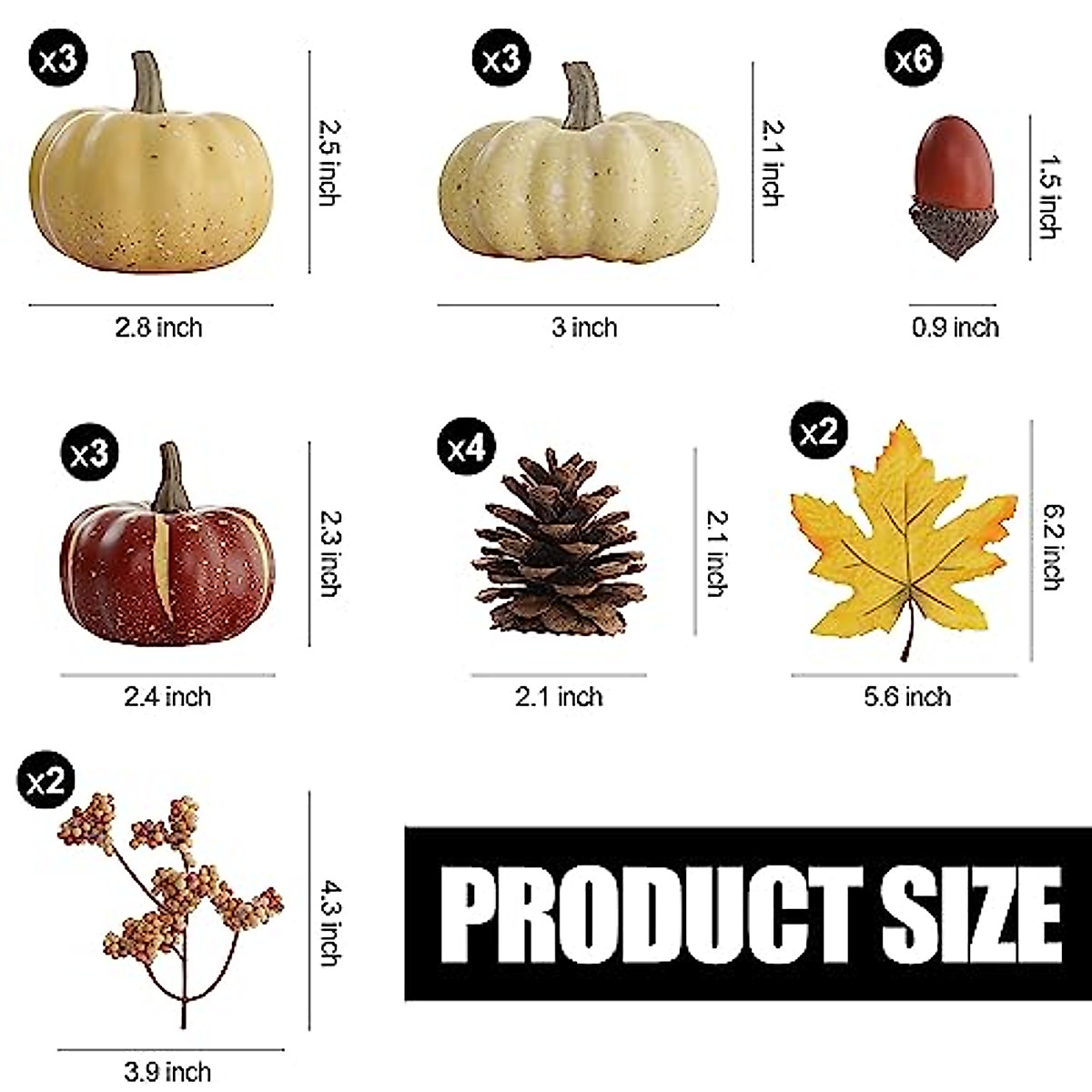 Artgar Pumpkin Decor Set, 23 PCS Fall Harvest Decorations Including Mini Pumpkins, Acorns, Pinecones, Berries, Maple Leaves for Home Table Wedding DIY Autumn Halloween Thanksgiving Decor