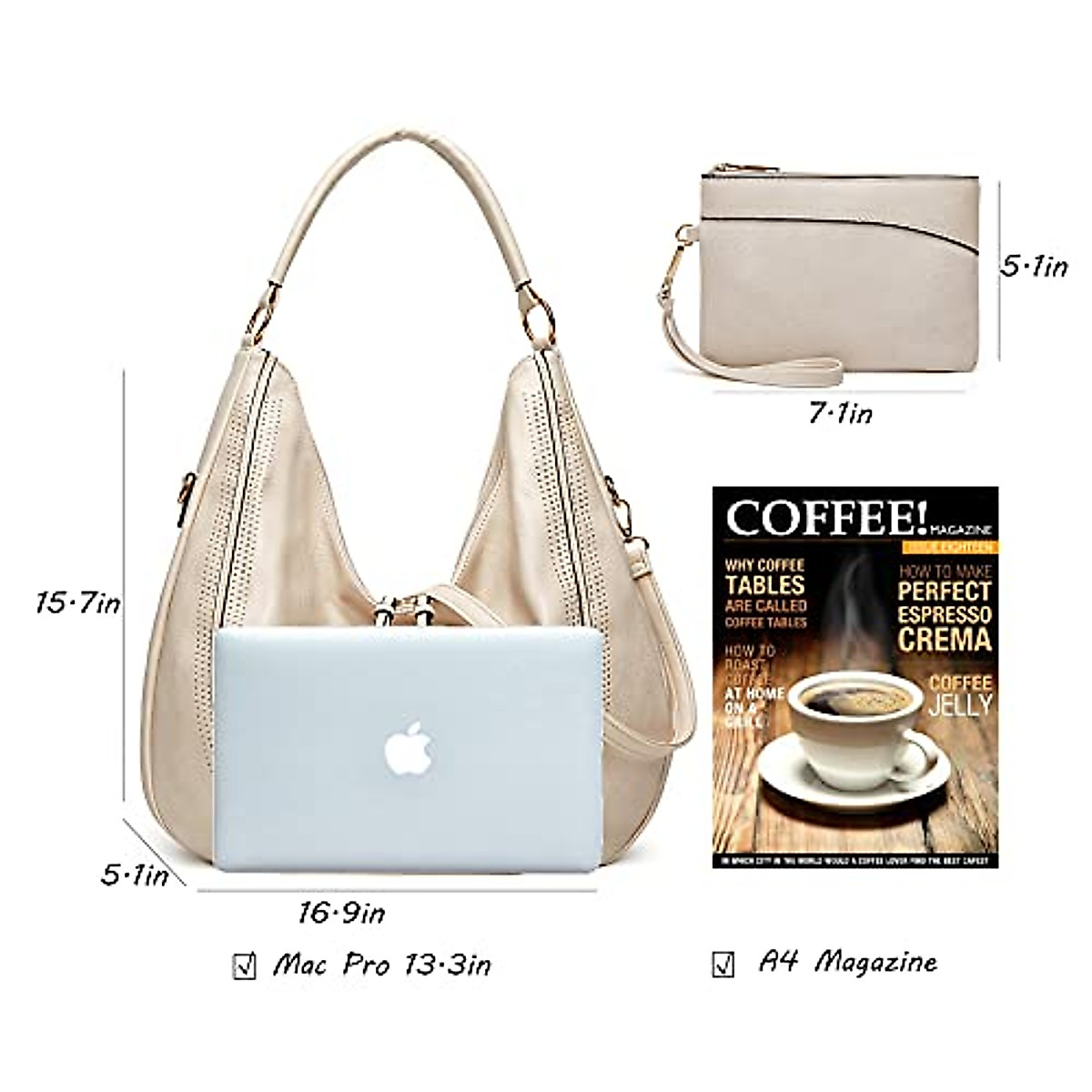 VOGUZY Handbags for Women Large Hobo Shoulder Bags Zipper Purse Tote Bag PU Leather Fashion Tote Satchel Bag Wallets White