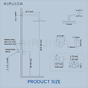 Airuida Shower Faucet Set Chrome Polish, Single Function Shower Valve Kit, Rain Shower Faucet Kit, 8 Inch Round Rainfall Shower Head with Male Threads Rough-in Valve